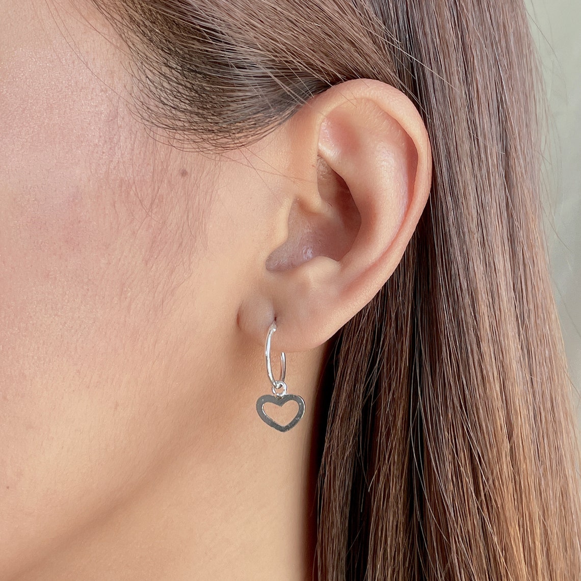 Heart Charm Hoop Sterling Silver 14 Mm Hoop Earrings Love | Etsy