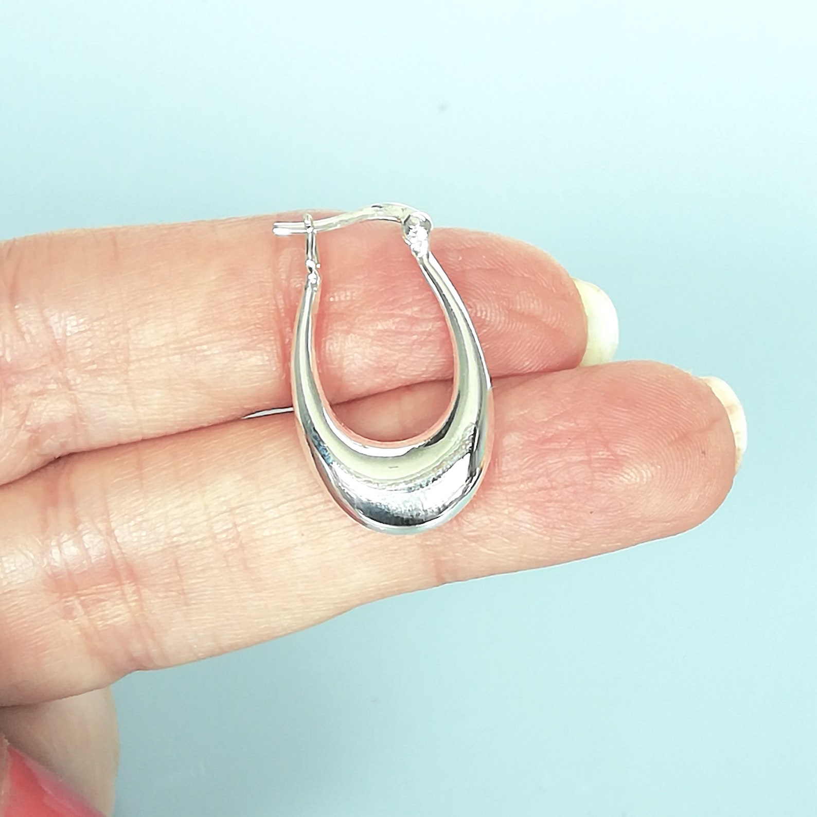 Sterling Silver Oval Ear Hoops Chunky Ear Hoops 25 Mm | Etsy