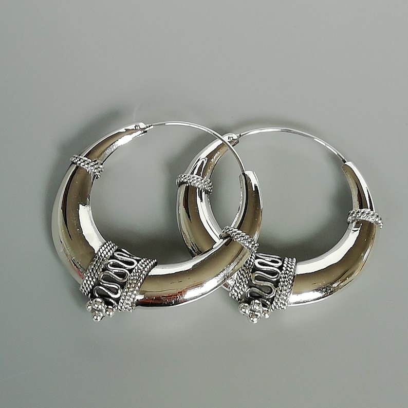 Large Tibetan Hoops 40 Mm Silver Hoops Thick Silver Hoops - Etsy