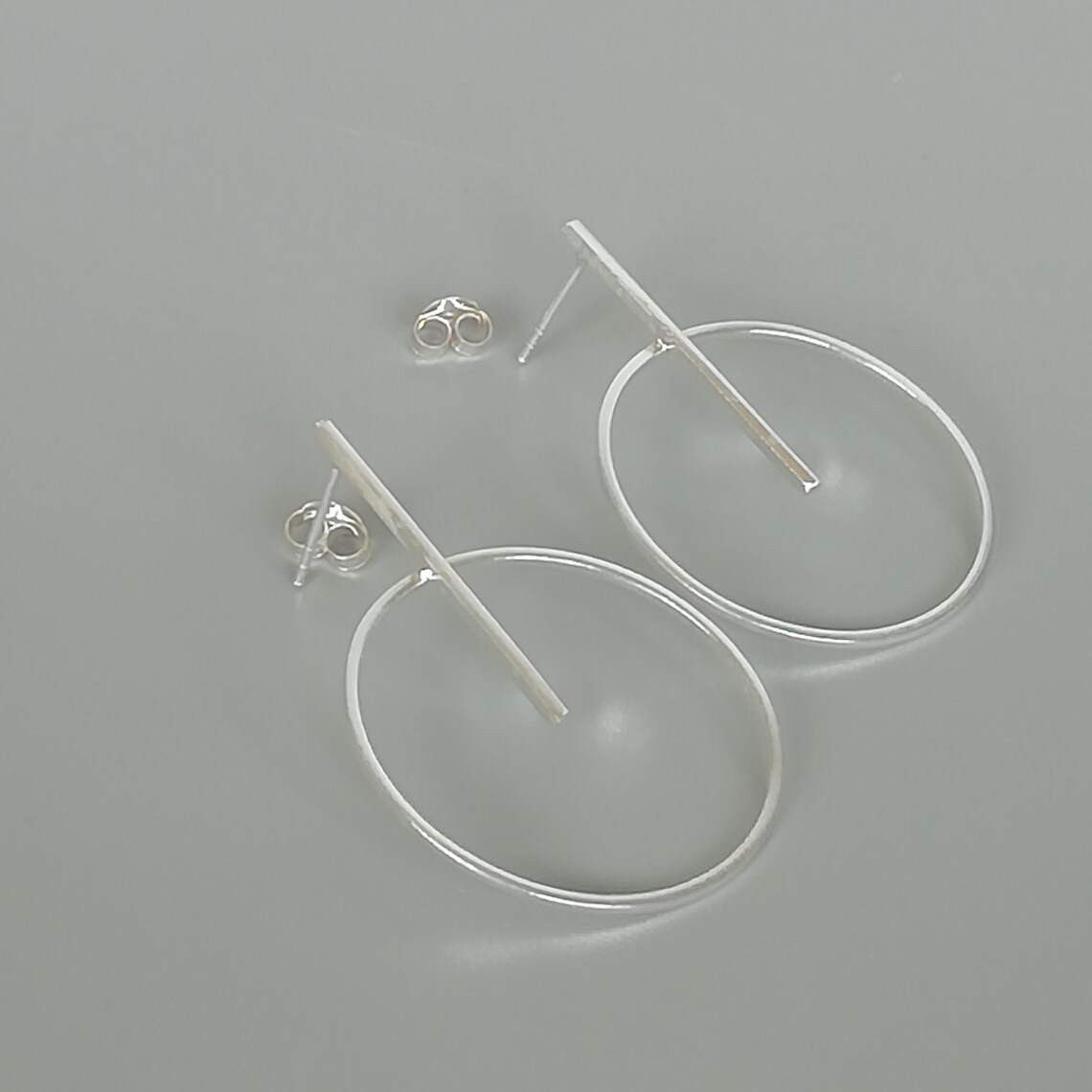 Sterling Silver Circle Earrings Bar Circle Ear Studs Round - Etsy