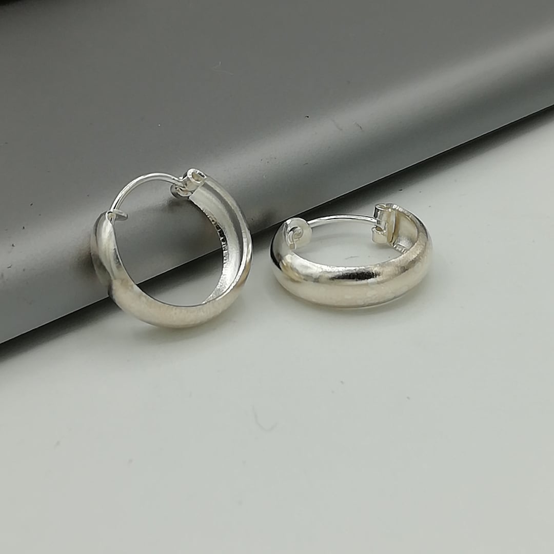 14 Mm Silver Hoops | Band Hoops | Silver Jewelry | Minimalist Hoops ...