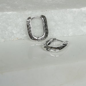 Sterling Silver Rectangle Hoops With Symbols Engraved Hoops Bohemian ...
