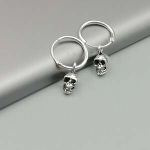 Sterling Silver Skull Charm Hoops | Charm Hoop Earrings | Skull ...