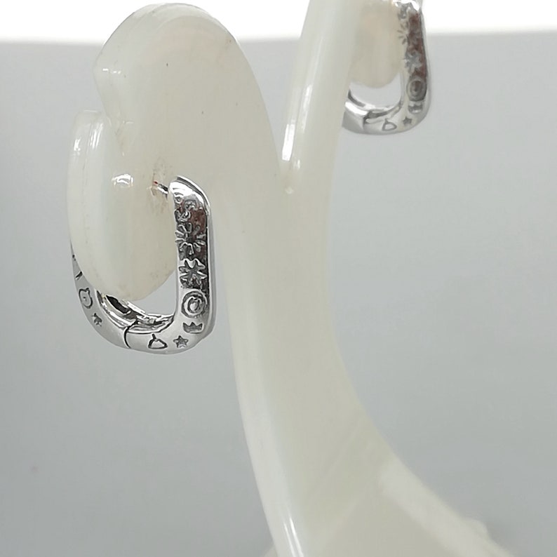 Sterling Silver Rectangle Hoops With Symbols Engraved Hoops - Etsy