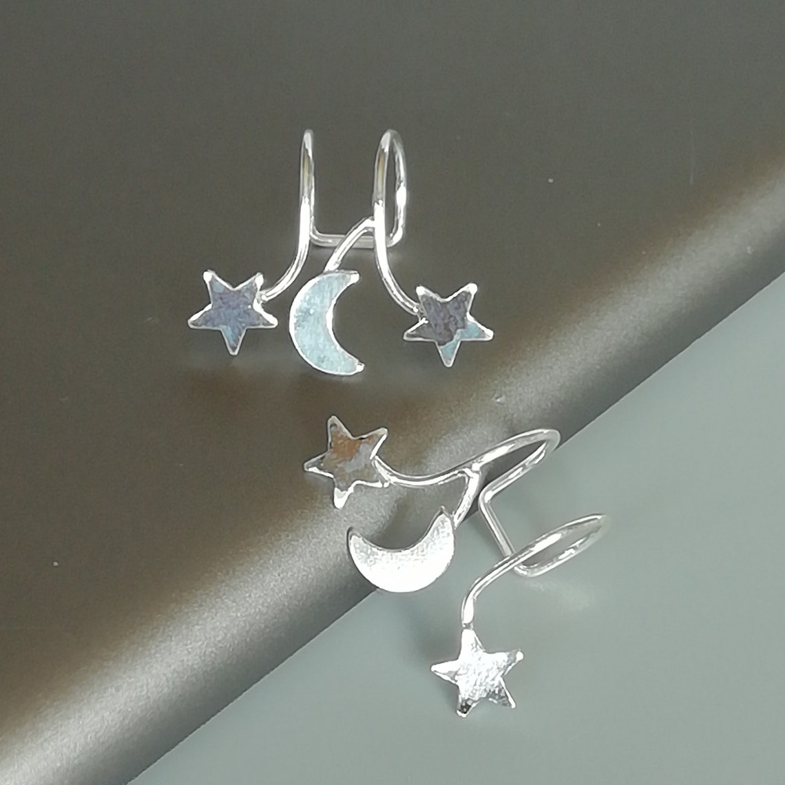 Celestial Silver Ear Cuff Stars and Moon Ear Cuff No - Etsy