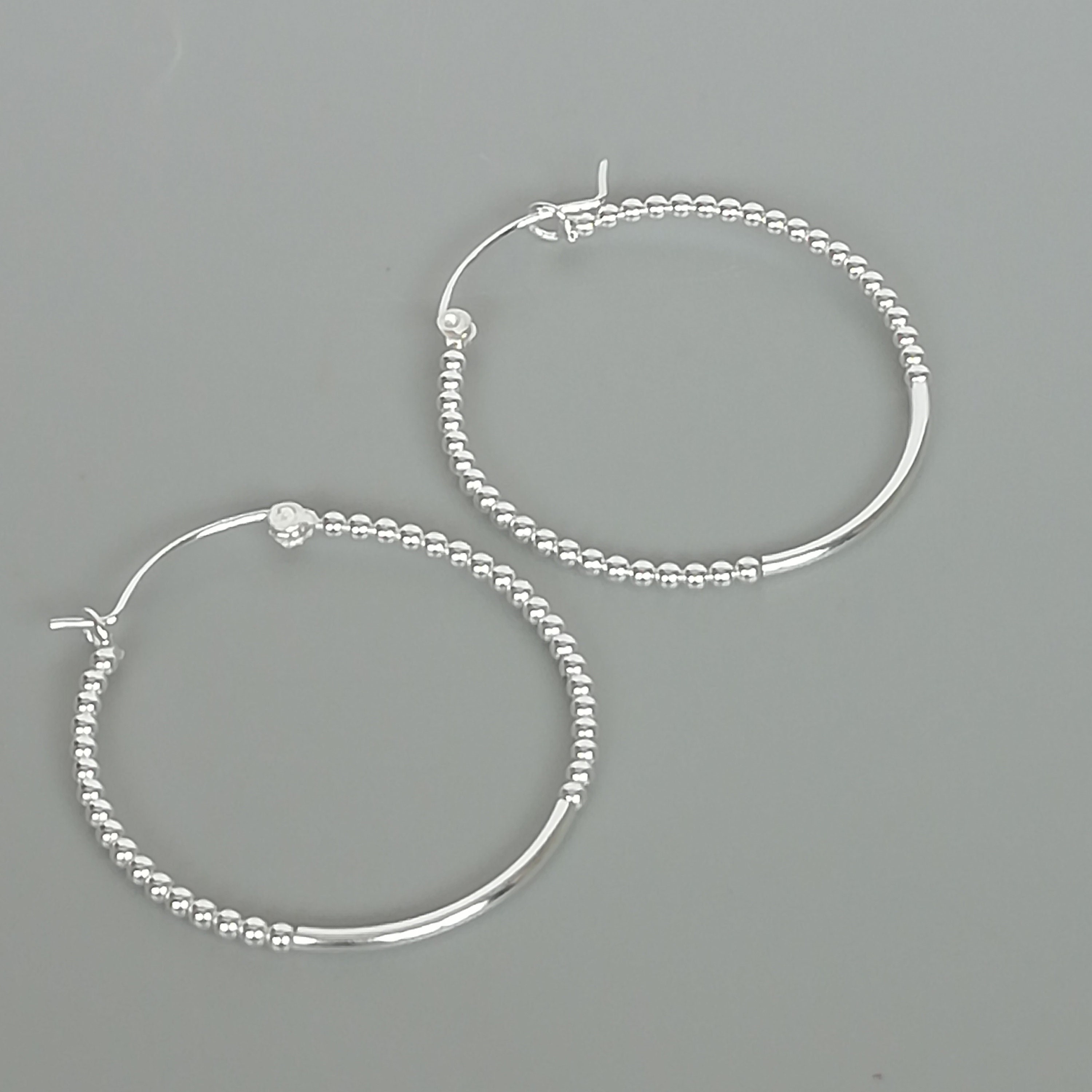 Silver Ball Hoops 35 Mm Silver Hoops Ear Hoops Ear | Etsy