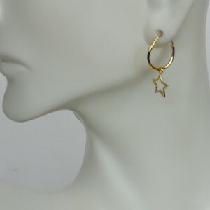 Gold Star Charm Hoop | Gold Plated Star Hoops | 12 Mm Celestial Hoops ...