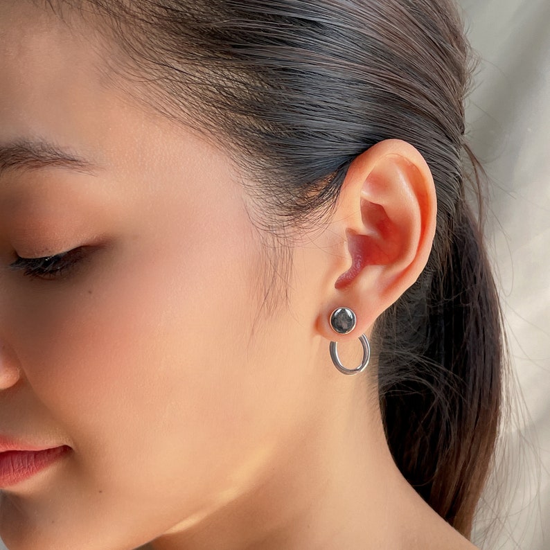 Oval Silver Ear Stud Two in One Silver Ear Studs Silver - Etsy