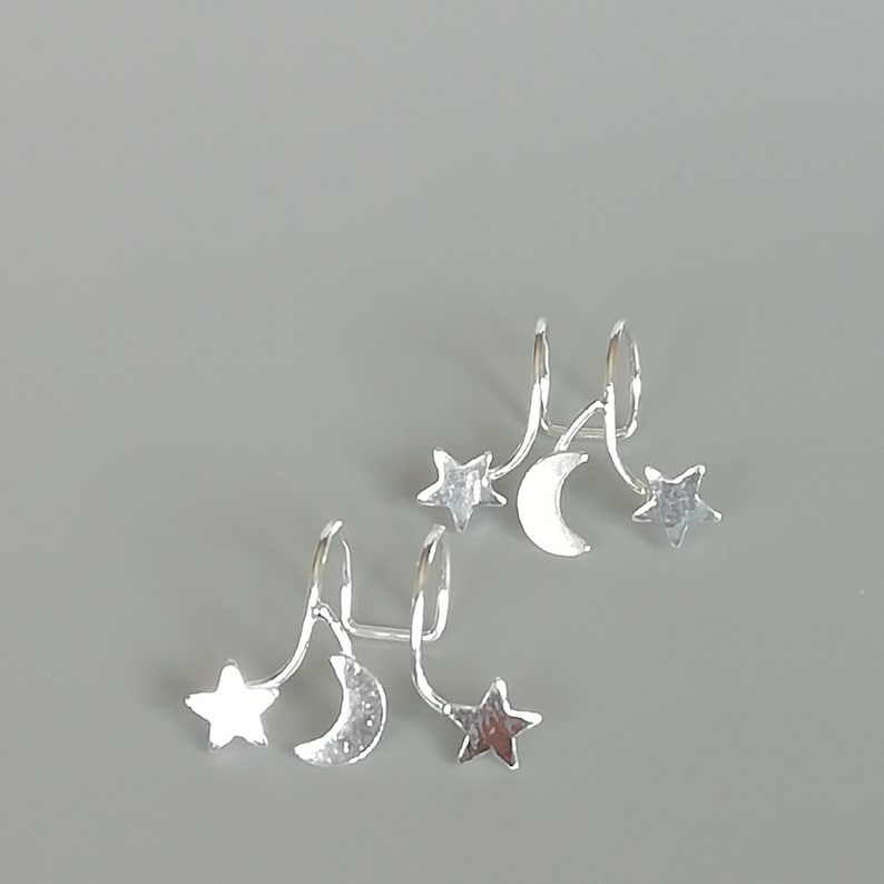 Celestial Silver Ear Cuff Stars and Moon Ear Cuff No - Etsy