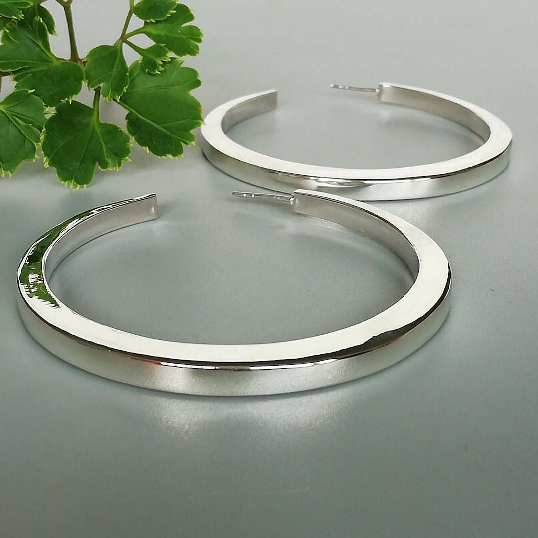 Large Silver Hoop Studs | 60 Mm Silver Hoop Earrings | Large and Flat ...