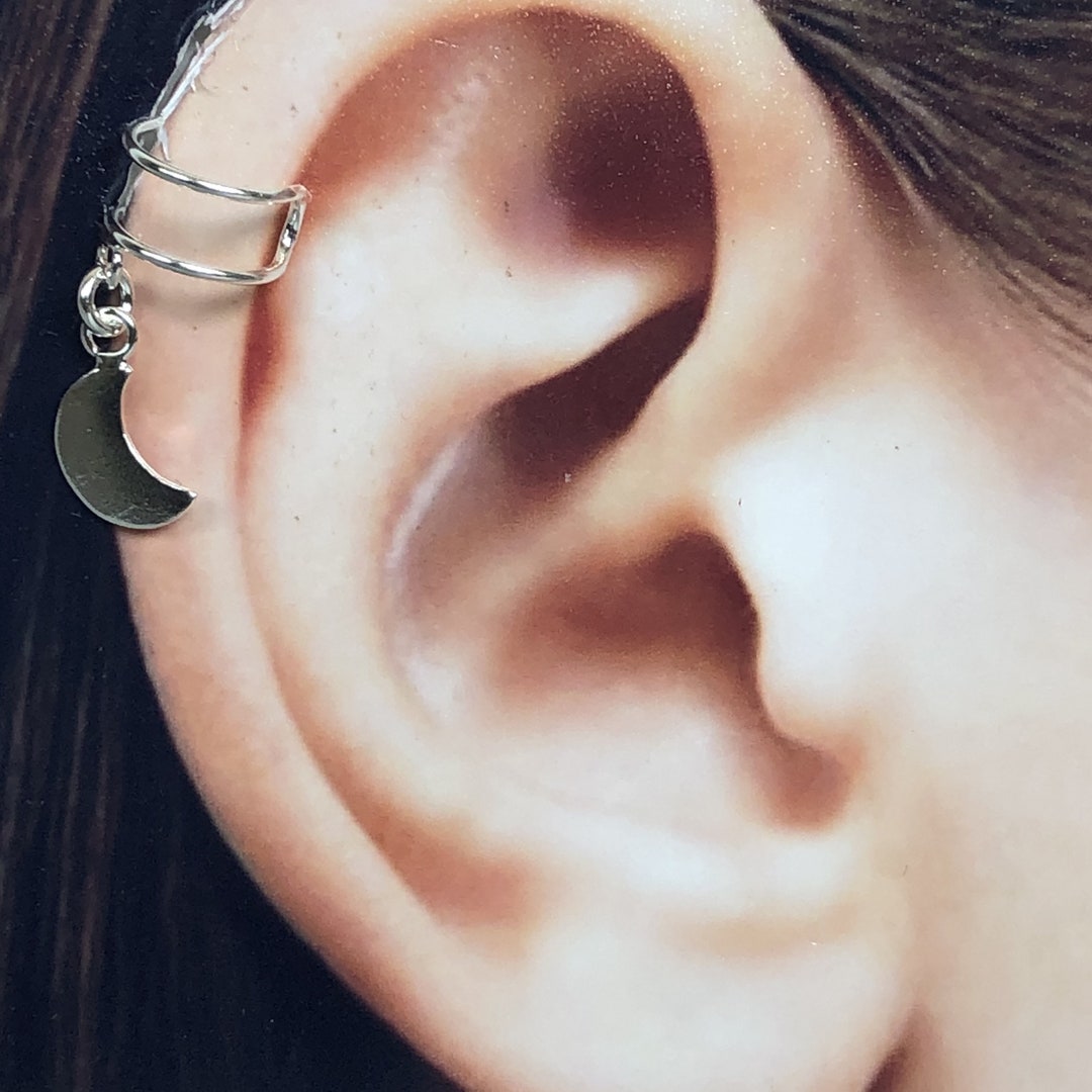 Crescent Moon Cuff | Silver Charm Cuff | No Piercing Ear Cuff ...