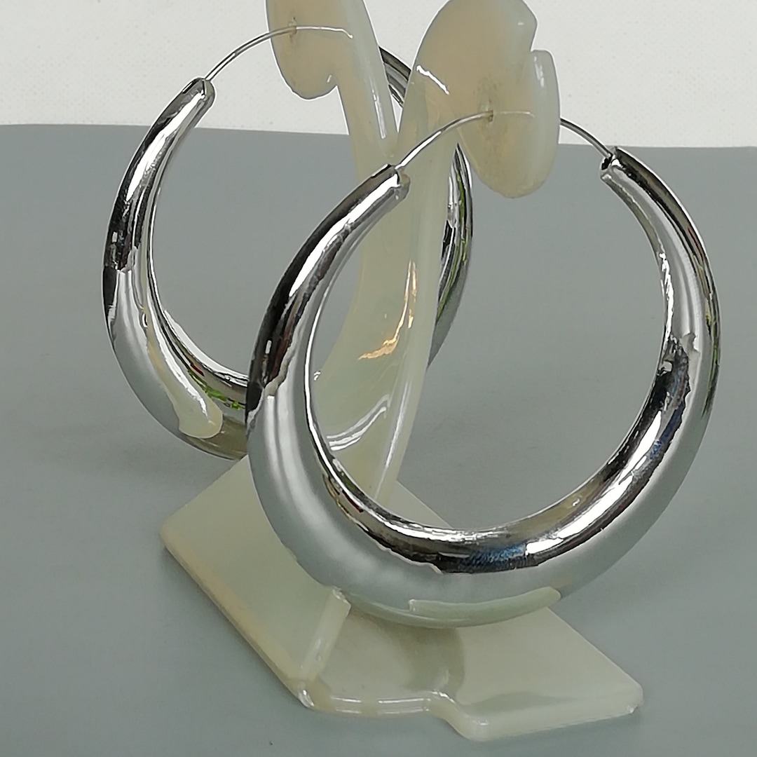Large Sterling Silver Statement Hoops | 60mm Hoops | Crescent Ear Hoops ...