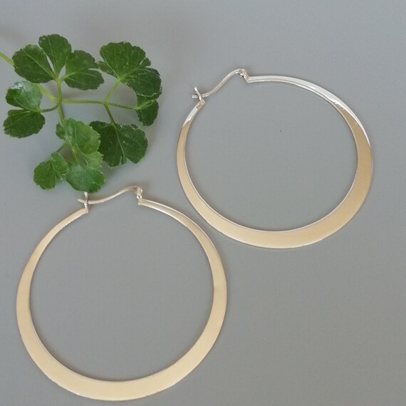Large silver hoops 60 mm Silver hoop earrings Flat hoops | Etsy