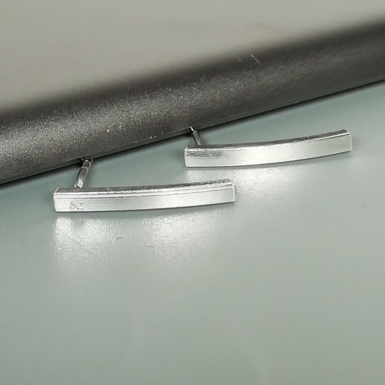 Curved Bar Ear Studs | Sterling Silver Studs | Silver Bar Earrings ...