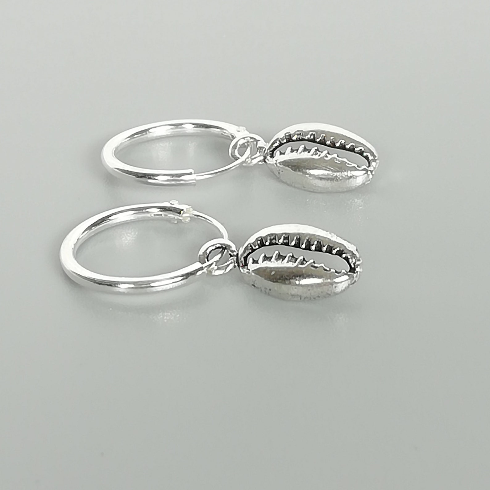 Sterling Silver Cowrie Shell Charm Hoop 12 Mm Hoop Earrings | Etsy