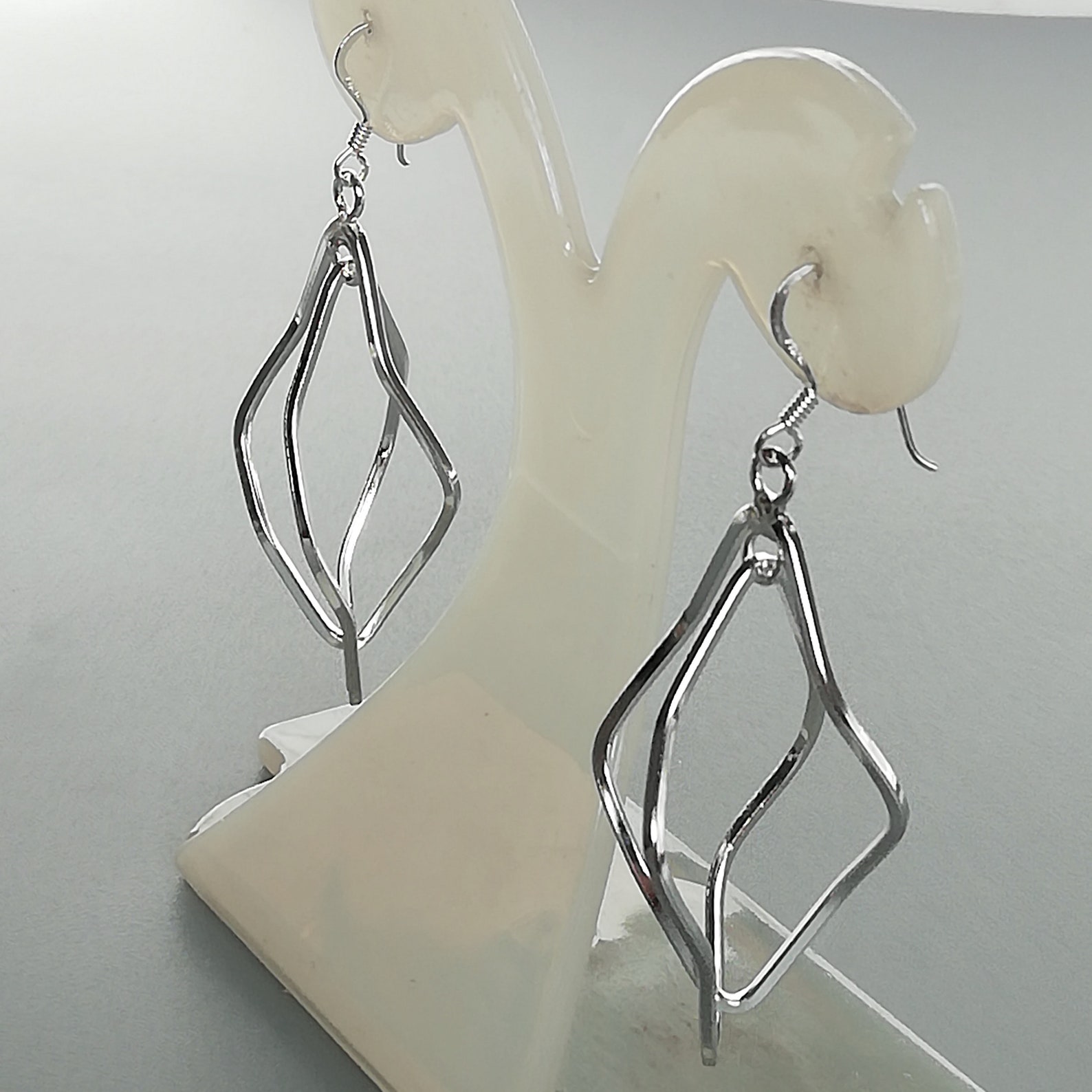 Sterling silver rhombus ear danglers Wavy rhombus earring | Etsy