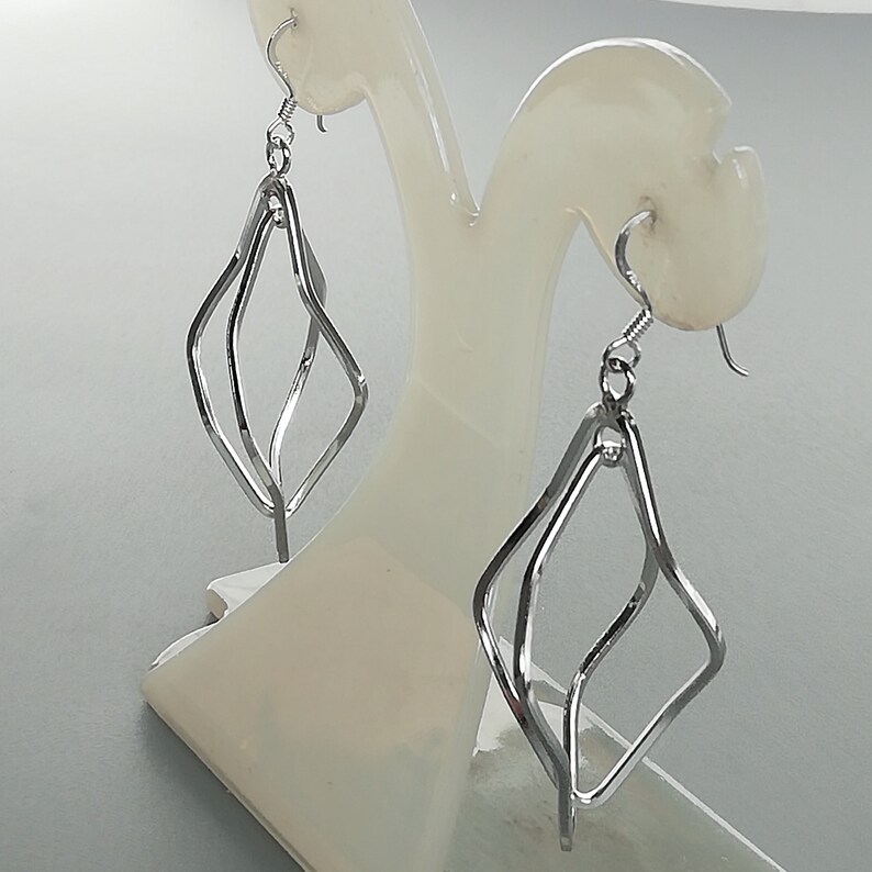Sterling Silver Rhombus Ear Danglers | Wavy Rhombus Earring | 925 ...