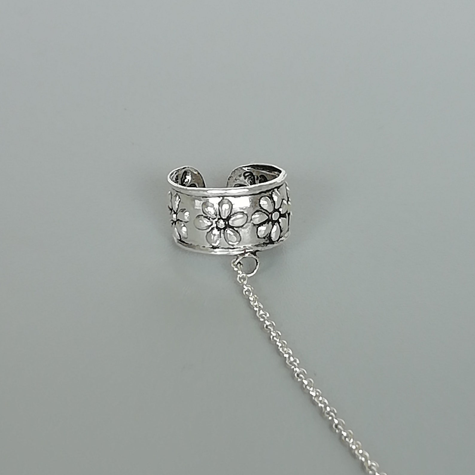 Sterling Silver Daisy Ear Cuff | Ear Cuff With Chain | 925 Silver Cuff ...