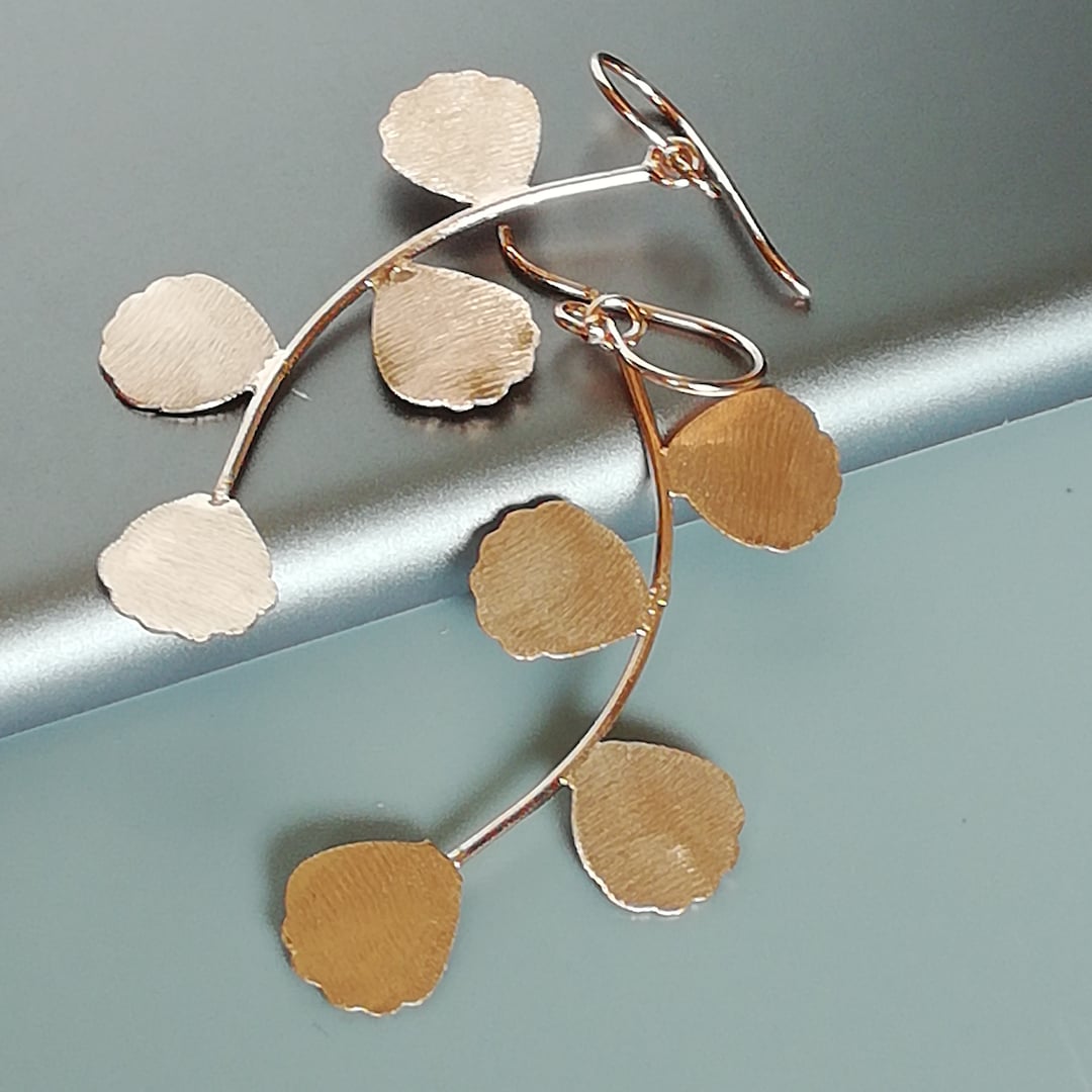 Long Leaf Stem Ear Danglers | Sterling Silver Rose Gold Plated Earrings ...