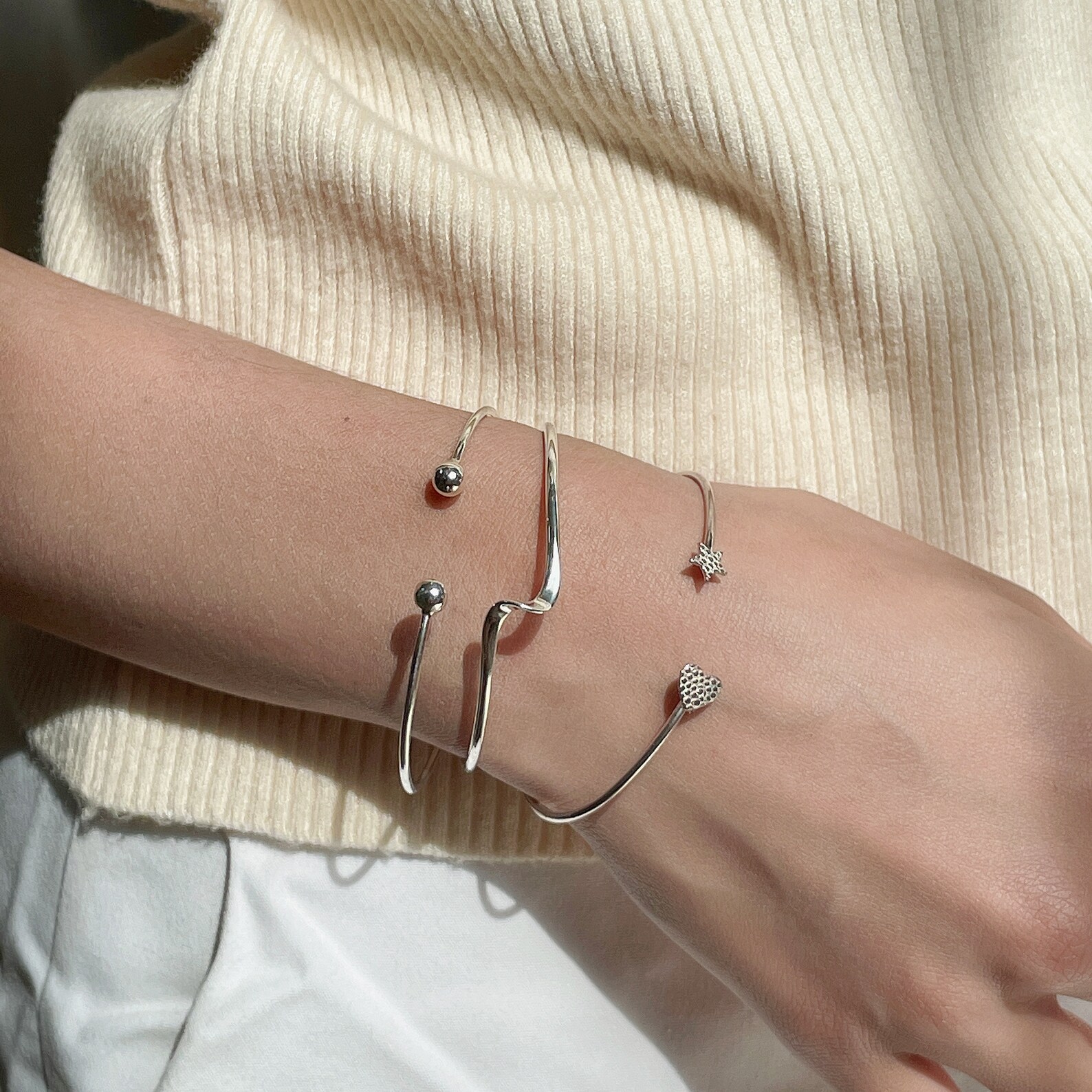 Heart and star wrist bangle Sterling silver bangle Open | Etsy