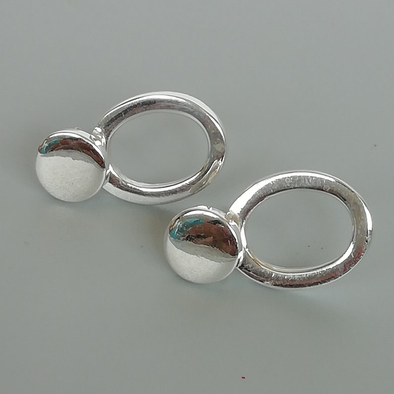 Oval Silver Ear Stud Two in One Silver Ear Studs Silver - Etsy