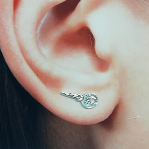 Key Ear Studs Sterling Silver Earrings Fun Jewelry Tiny Key Studs Boho ...