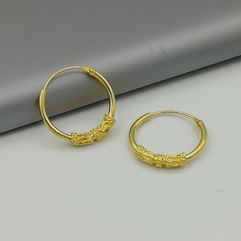 14 Mm Bali Hoops | Ethnic Gold Hoops | Gold Ear Hoops | Silver Wire ...