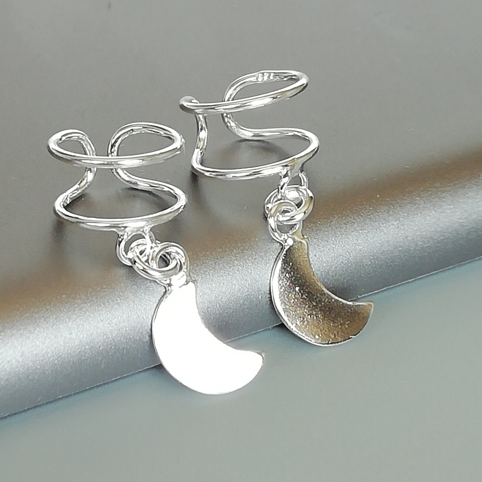 Crescent Moon Cuff | Silver Charm Cuff | No Piercing Ear Cuff ...