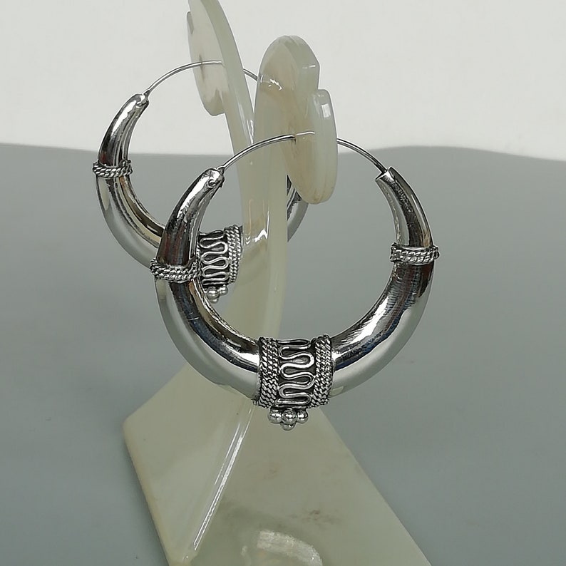 Large Tibetan Hoops 40 Mm Silver Hoops Thick Silver Hoops - Etsy