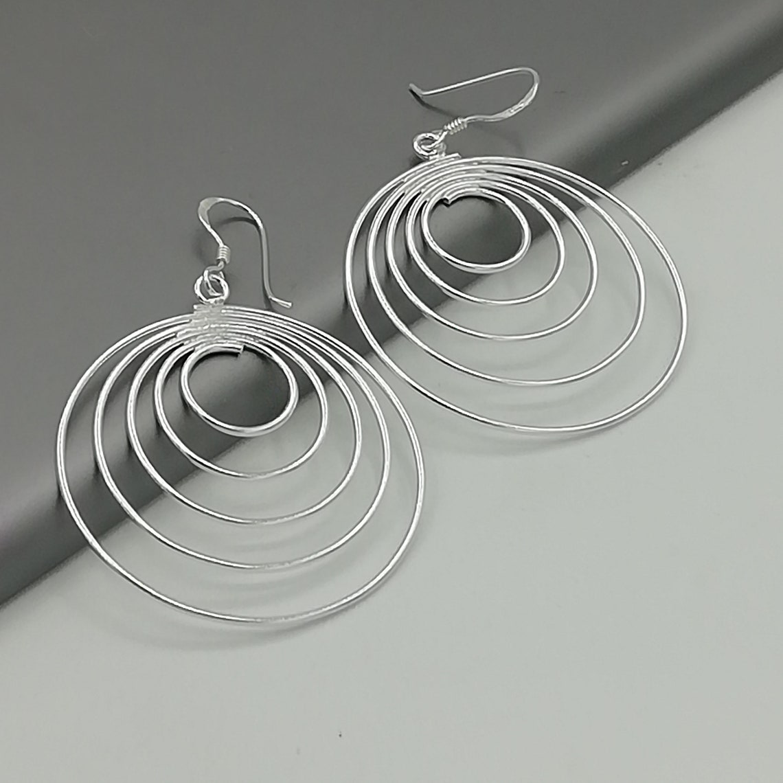 Spiral Ear Danglers Silver Circle Earrings Boho Earrings - Etsy