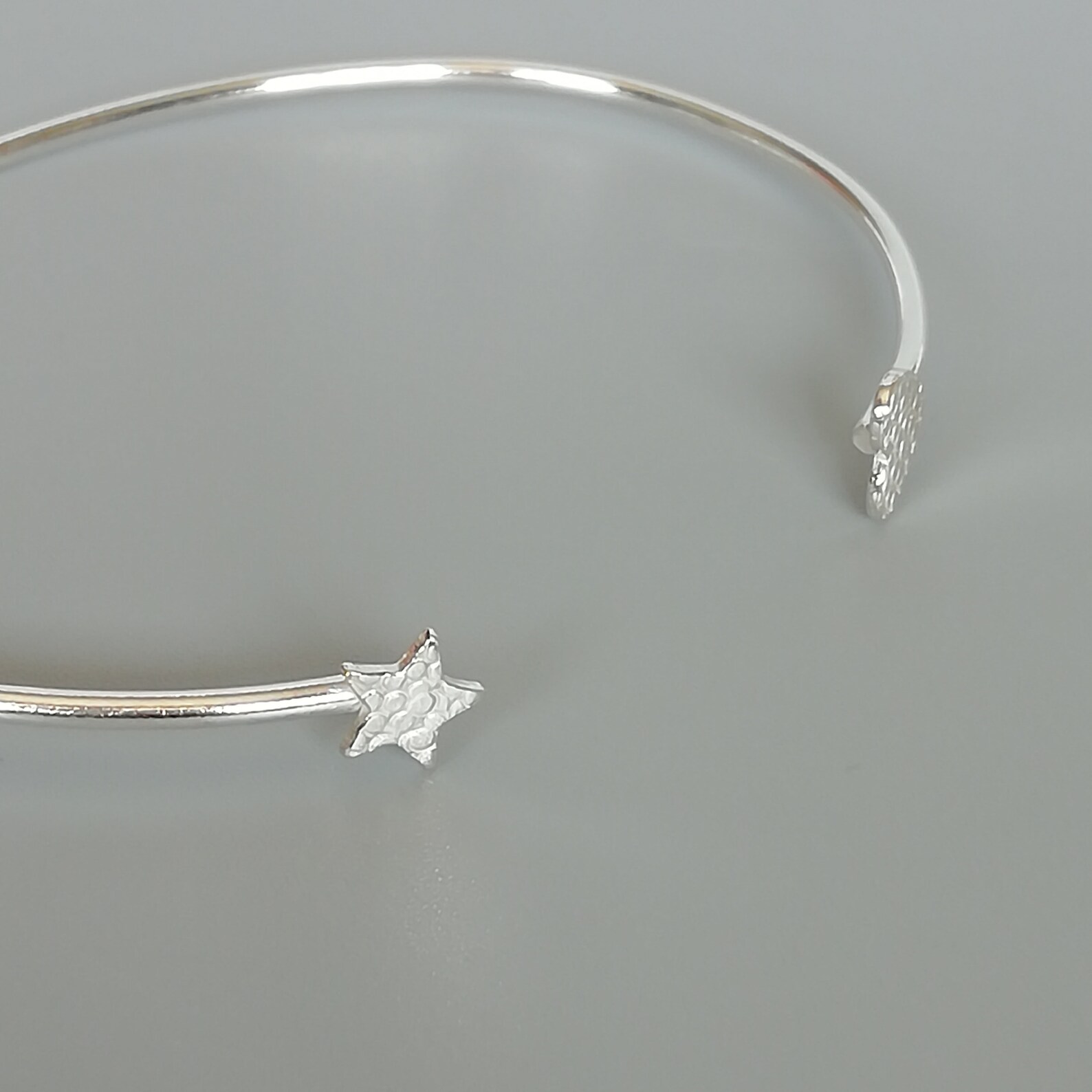 Heart and star wrist bangle Sterling silver bangle Open | Etsy