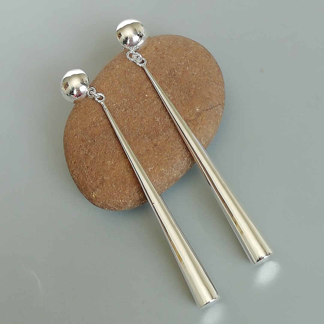 Sterling Silver Bar Dangler Earrings | Long Minimalist Jewelry | E1106 ...