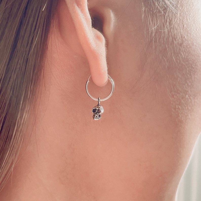 Sterling Silver Skull Charm Hoops | Charm Hoop Earrings | Skull ...