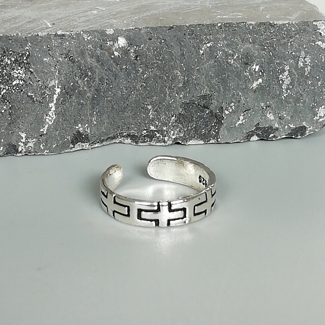 Greek Cross Toe Ring | Sterling Silver Toe Band | Midi Toe Ring ...