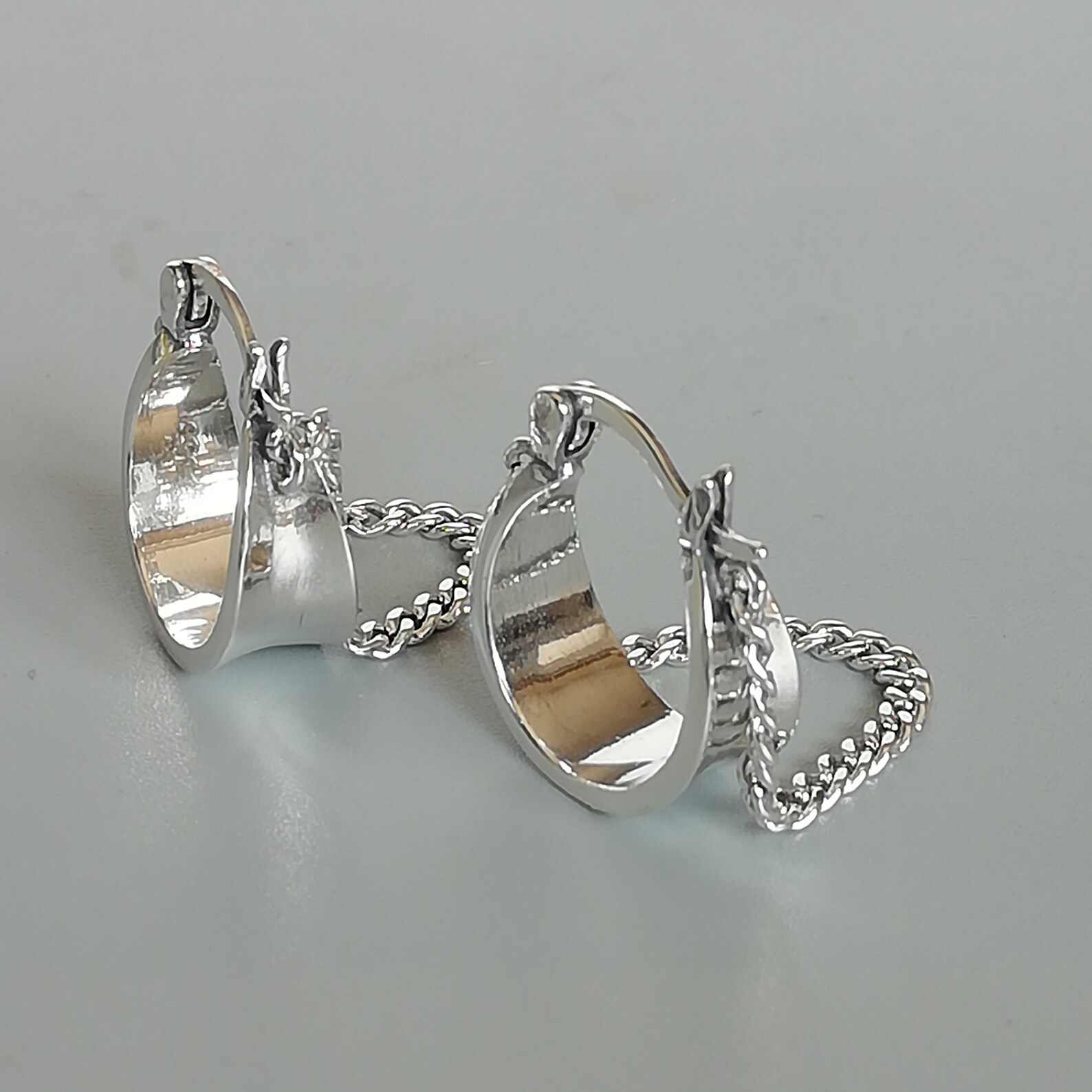 Sterling Silver Chain Hoops Long Chain Hoops Minimalist - Etsy