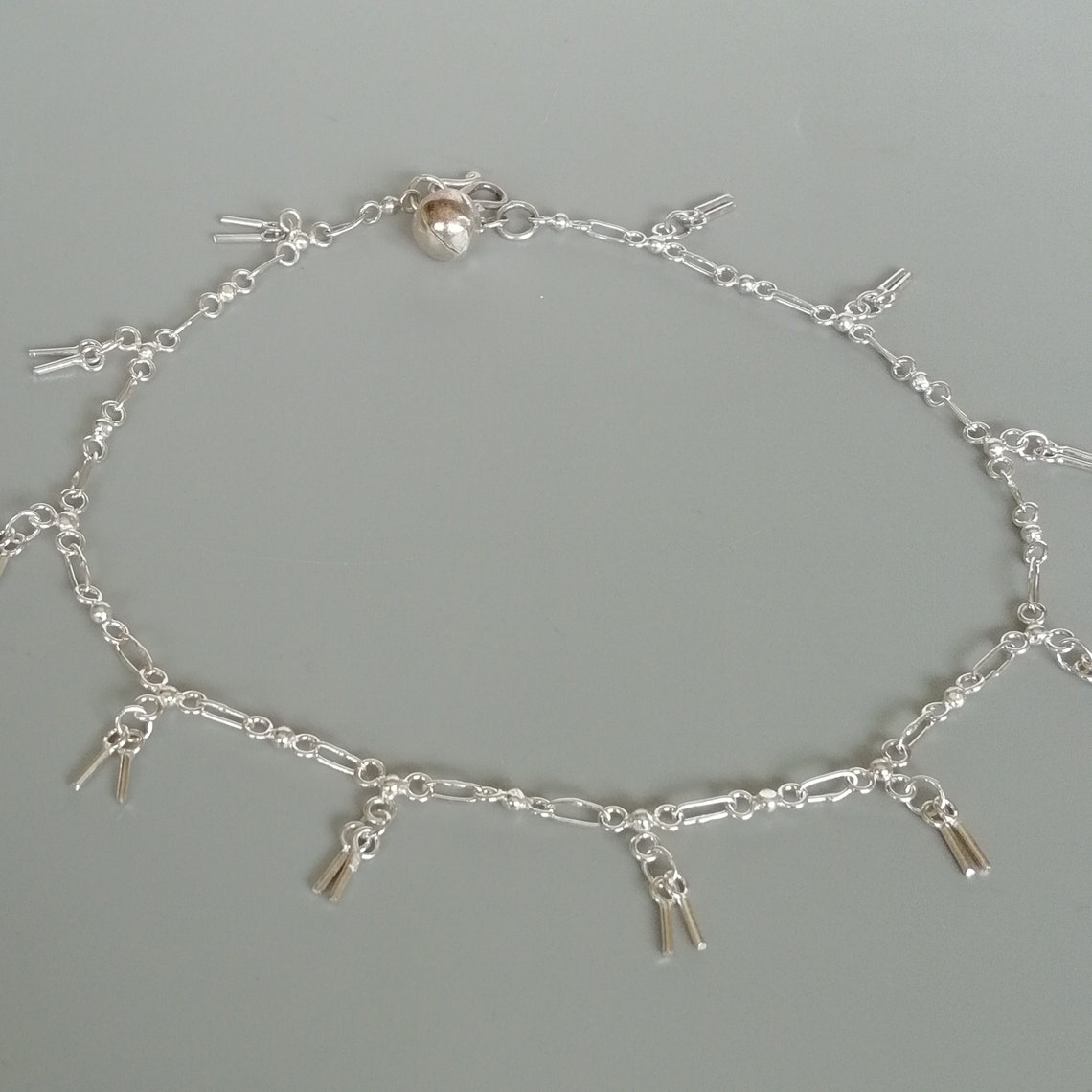 Sterling silver bar charms anklet Silver foot jewelry | Etsy