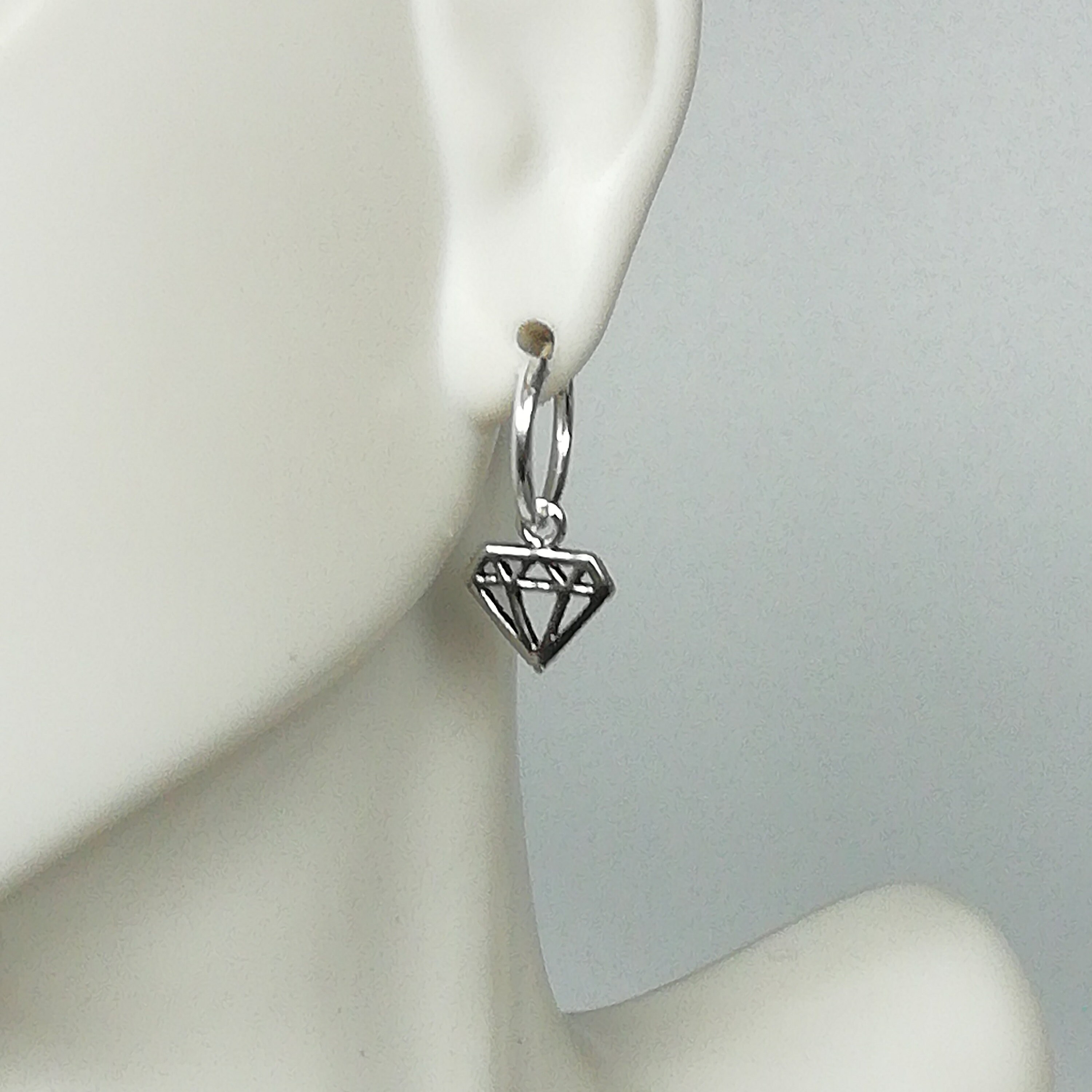 Diamond charm hoop Sterling silver ear hoops Diamond hoops | Etsy