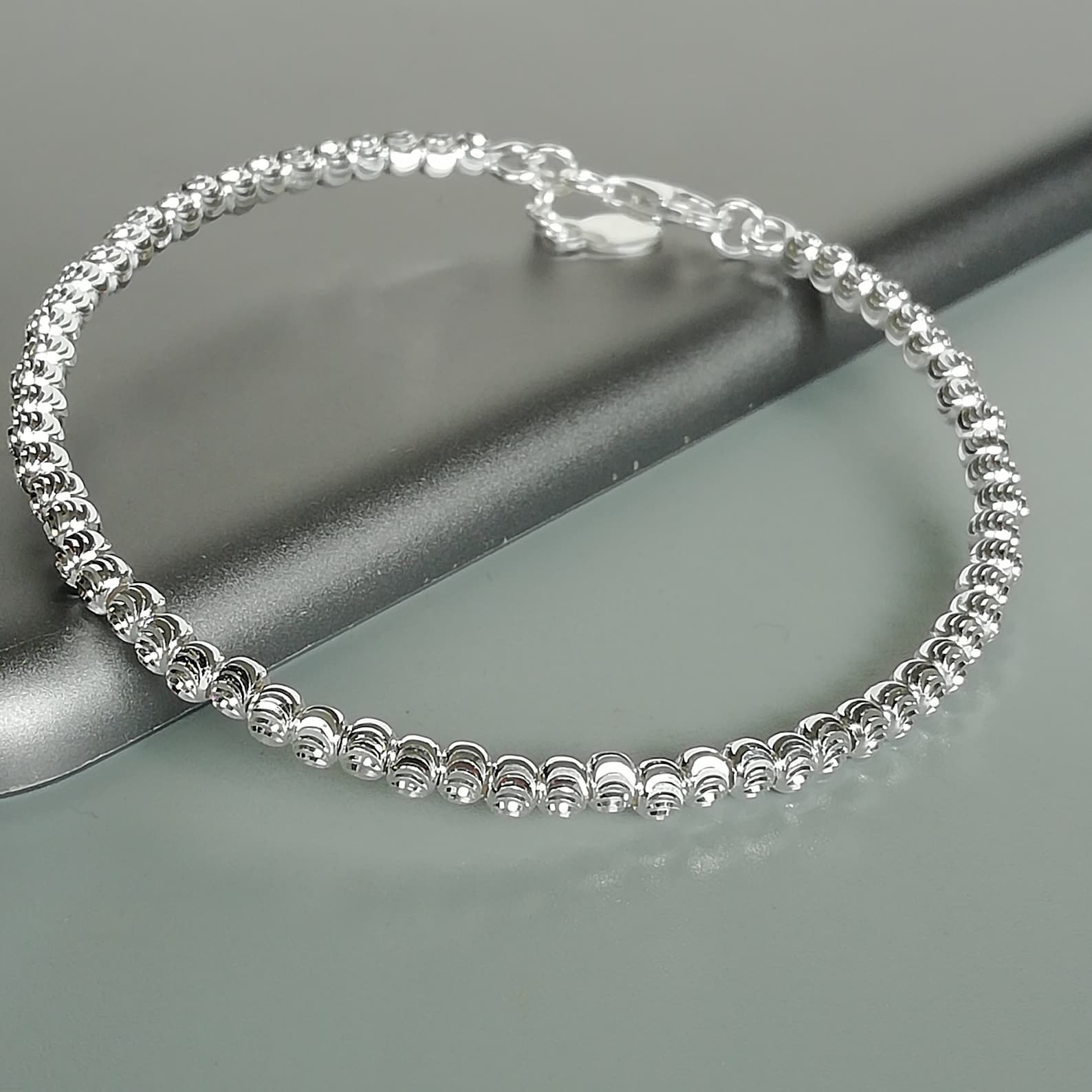 Sterling Silver Beads Bangle Laser Cut Balls Bracelet | Etsy