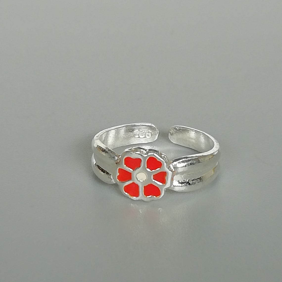 Flower toe ring Sterling silver toe band Red flowers toe | Etsy
