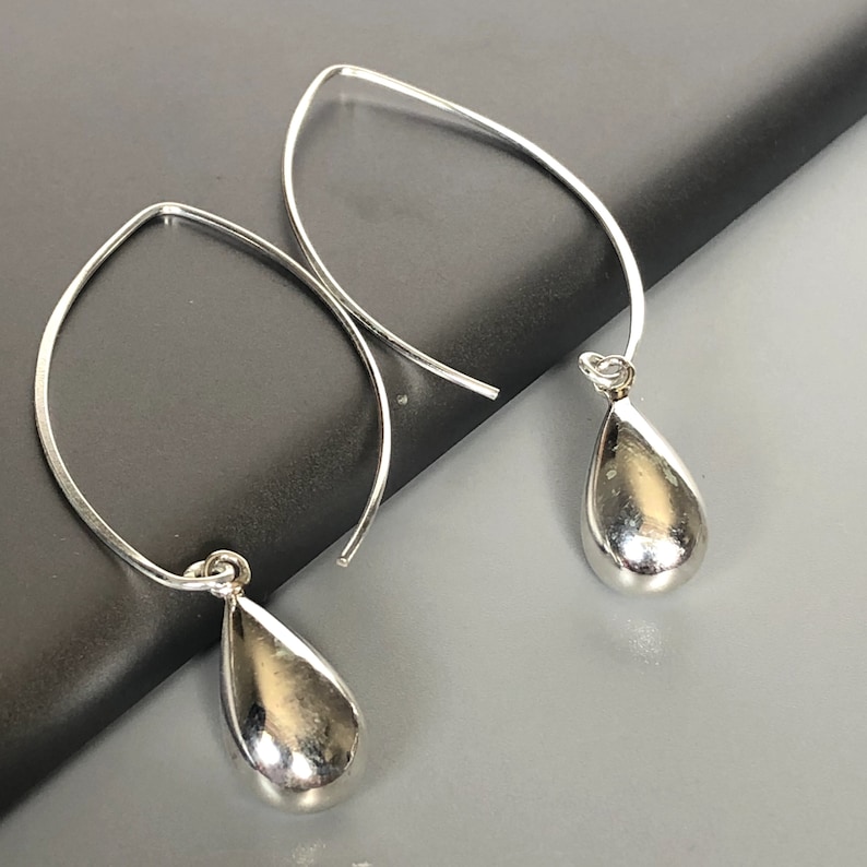 Long Silver Ear Wires Earrings | Sterling Silver Drop Earrings | Charm ...