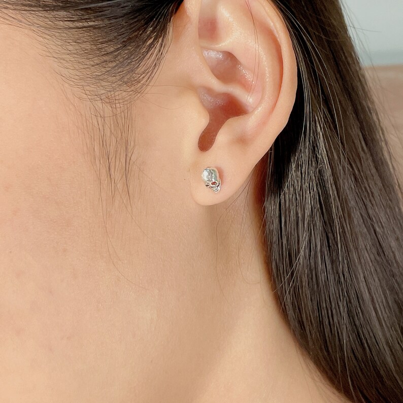 Tiny Skull Ear Studs Sterling Silver Earrings Boho and - Etsy