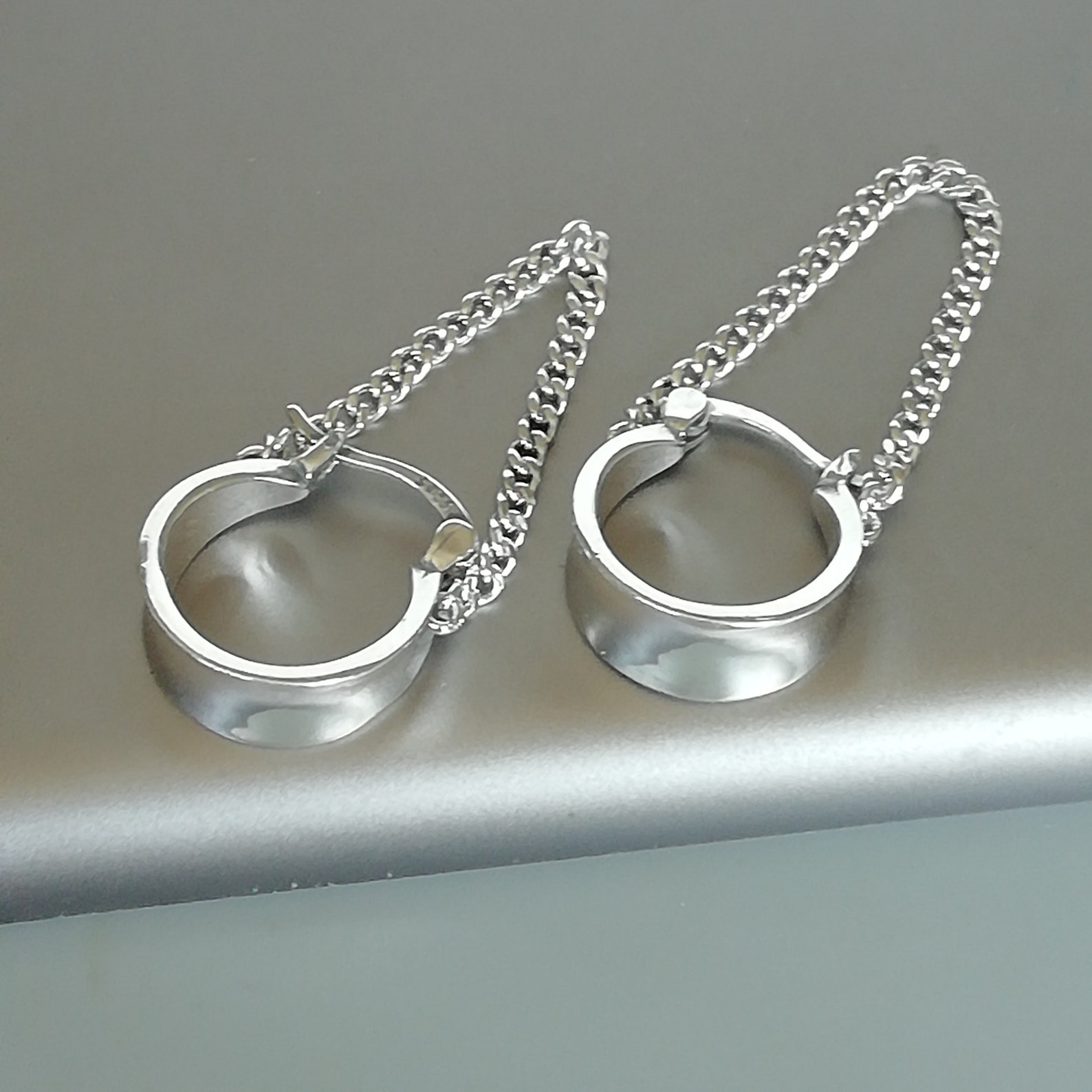Sterling Silver Chain Hoops Long Chain Hoops Minimalist - Etsy