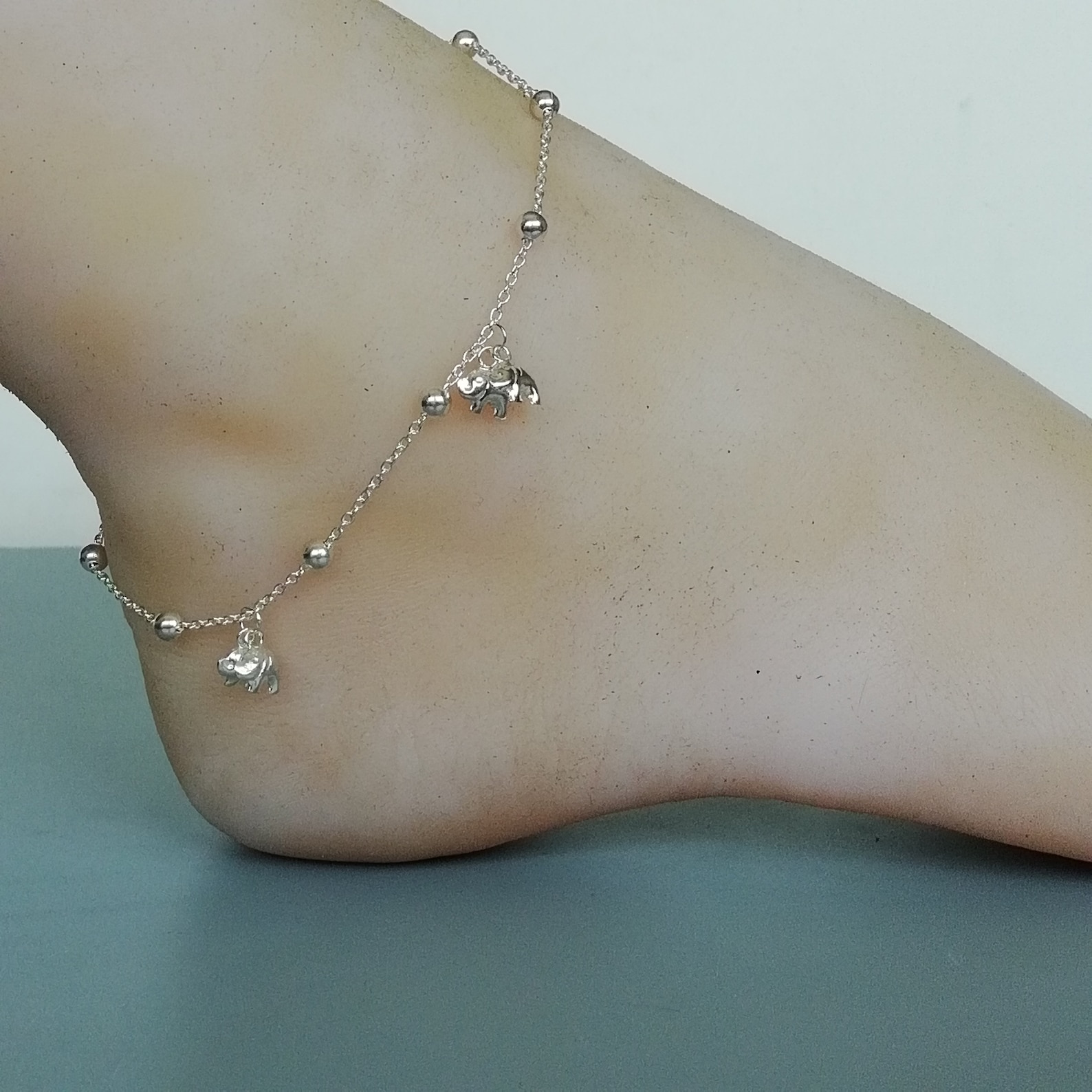 Sterling silver tiny elephants anklet Bohemian anklet Thai | Etsy