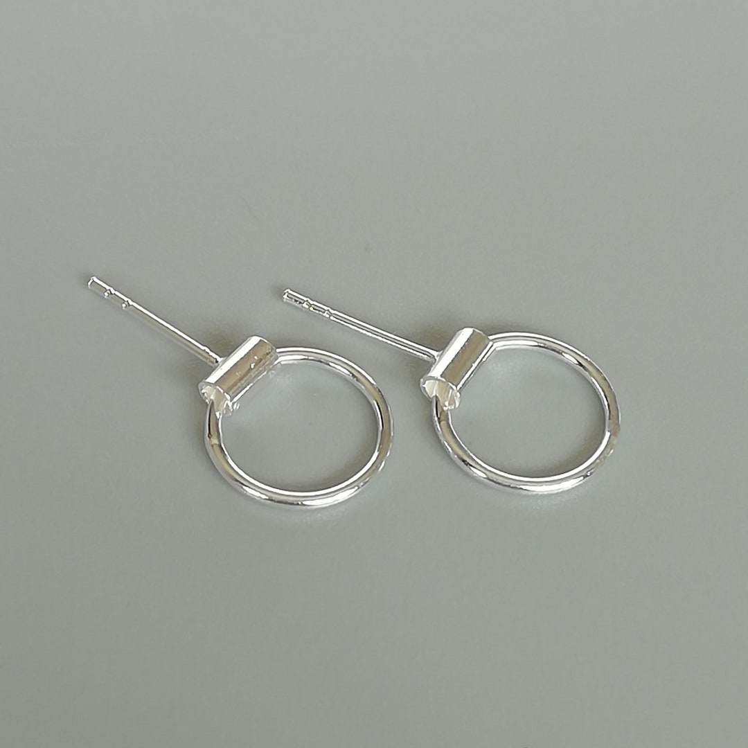 Sterling Silver Circle Studs | 12 Mm Earrings | Bar and Circle Earrings ...