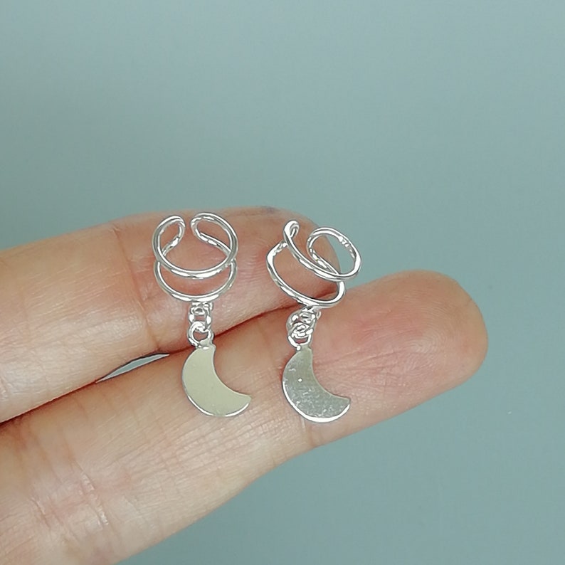 Crescent Moon Cuff Silver Charm Cuff No Piercing Ear Cuff - Etsy