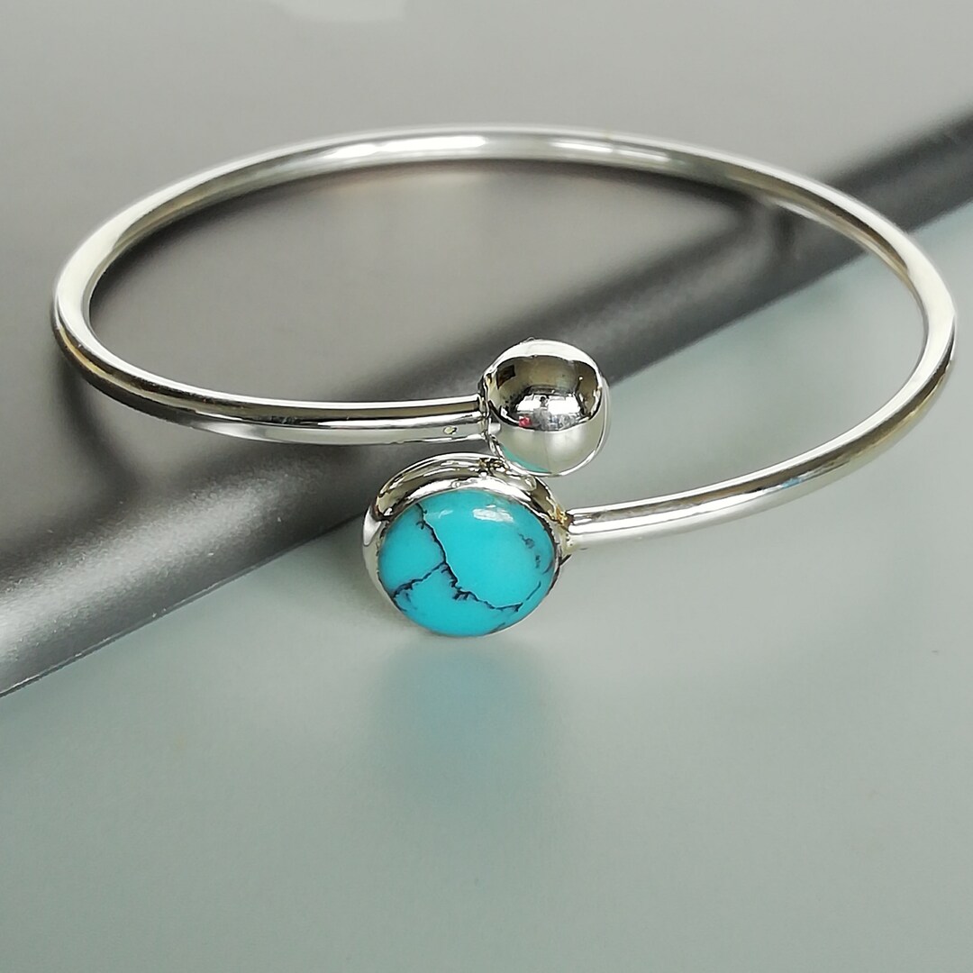 Turquoise Bracelet Sterling Silver Bangle Free Size Bangle - Etsy