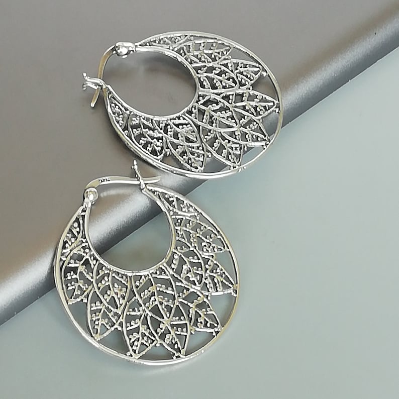 Sterling Silver Filigree Hoops | Egyptian Hoops | Bohemian Hoops ...