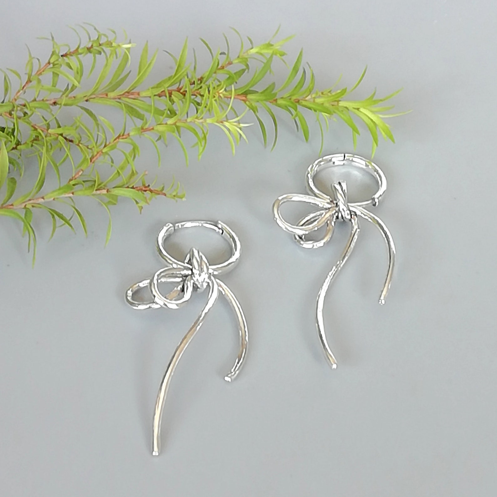 Silver Bow Hoops | Ribbon Charm Hoop Earrings | Bow Charm Earrings ...