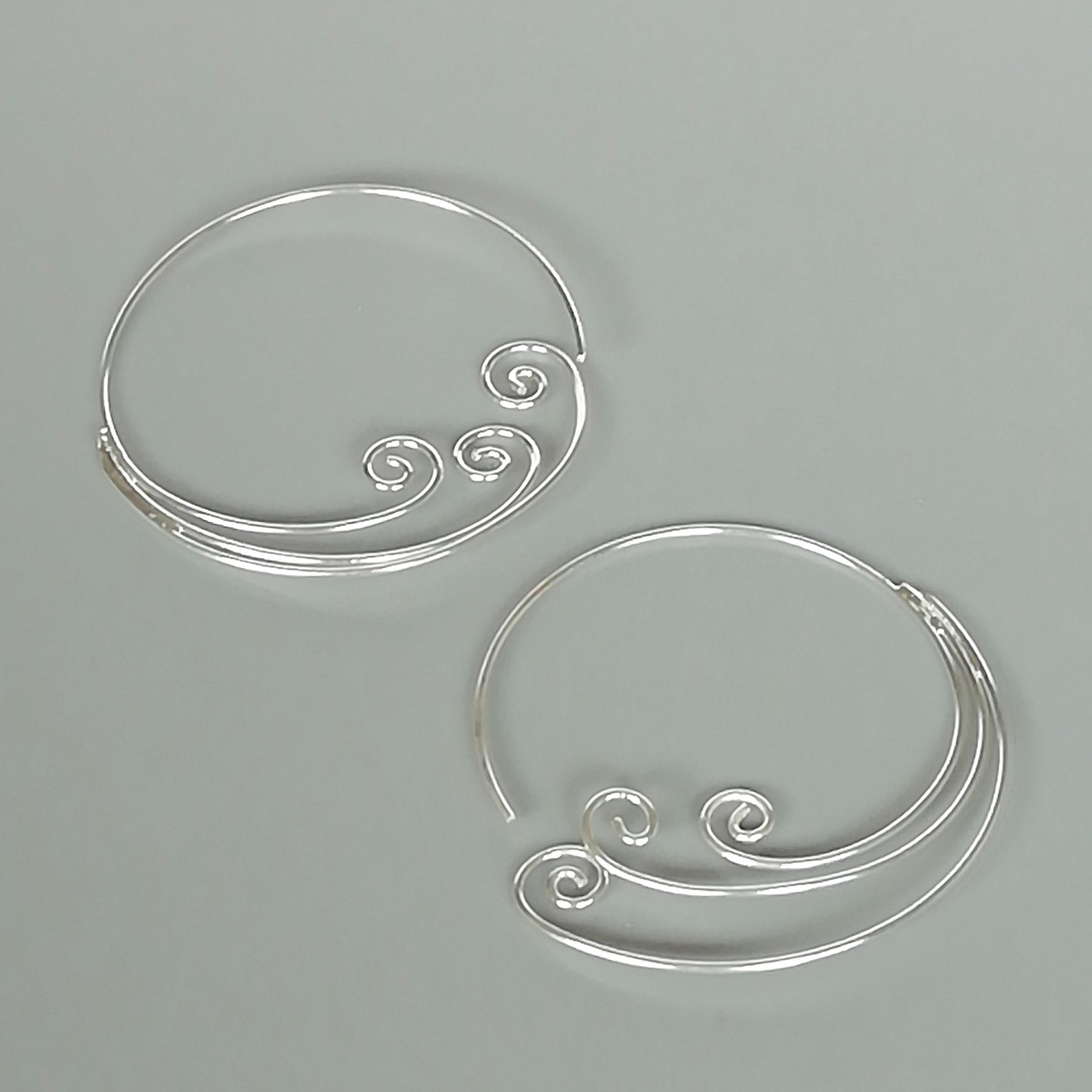 Silver Spiral Hoops 40 Mm Sterling Silver Ear Hoops Boho | Etsy