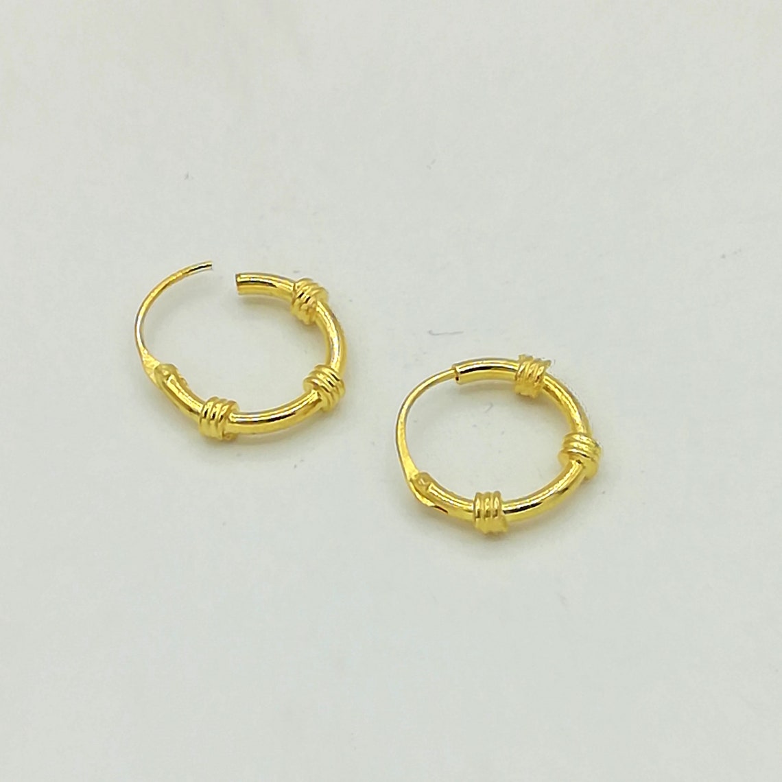 Small gold hoops 10 mm hoops Bali gold ear hoops Twisted | Etsy